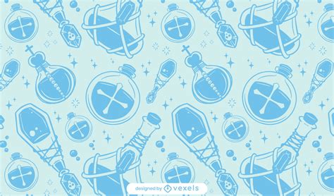 Blue Potion Bottles Fantasy Pattern Design Vector Download