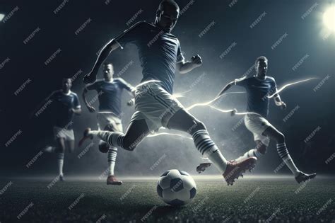 Futbolista Profesional O Jugador De Fútbol En Acción En El Estadio Con
