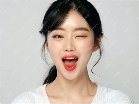 Young Asian Woman Showing Tongue And Winking Premium Ai Generated Image