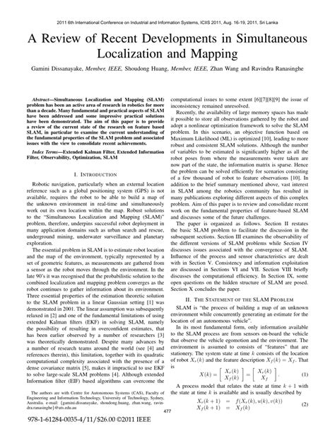PDF A Review Of Recent Developments In Simultaneous Localization And Mapping