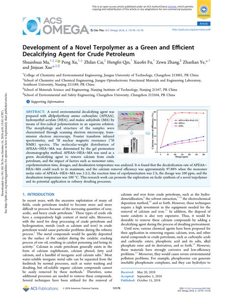 Pdf Development Of A Novel Terpolymer As A Green And Efficient Decalcifying Agent For Crude