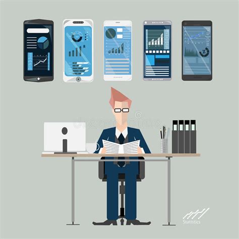 Businessman At Work Statistics Flat Design Illustration Stock Vector