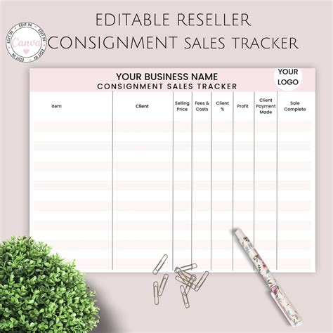 Consignment Sales Tracker Template Editable Reseller Consignment Log