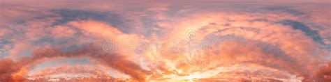 Sunset Sky Panorama With Bright Glowing Pink Cirrus Clouds Hdr Stock