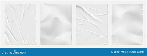 Glued White Square Paper Sheet Vector Isolated Realistic Crumpled