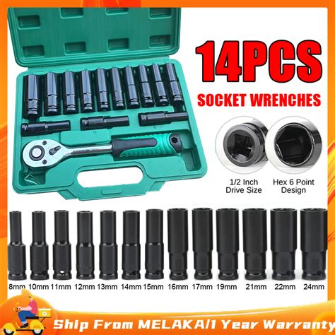 14pcs 12 Inch Long Impact Socket Set Deep Long Box Socket 6 Point