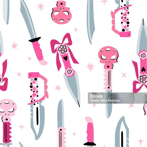 Pattern With Pink Combat Knife Set Stock Illustration Download Image