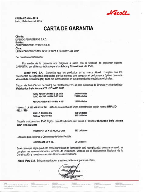 Formato Carta De Garantia De Producto Milformatos Com Riset