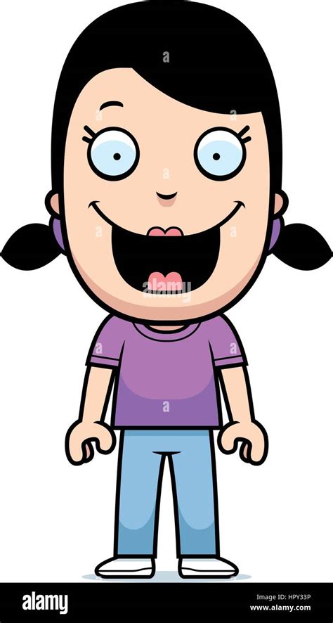 A Happy Cartoon Girl Standing And Smiling Stock Vector Image And Art Alamy