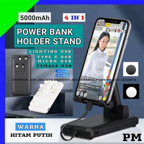 Jual Power Bank With Standing Holder Lengkap 4 Kabel 1 Usb All Handphone Holder Multifungsi