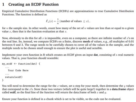 Solved 1 Creating An Ecdf Function Empirical Cumulative