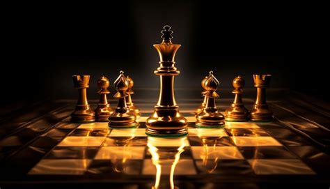Premium Photo Chess Board With Glowing Golden Queen Piece