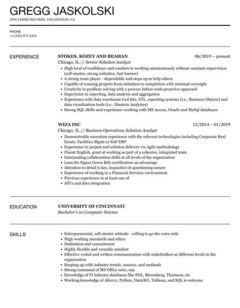 Solution Analyst Resume Samples Velvet Jobs