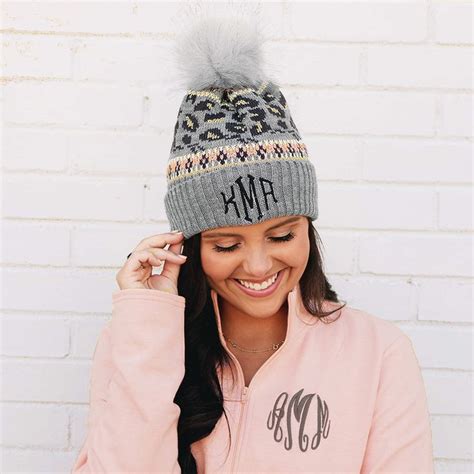 Monogrammed Pom Pom Beanie Monogram Outfit Monogram Faux Fur Pom Pom