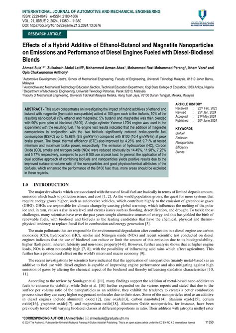 Pdf Effects Of A Hybrid Additive Of Ethanol Butanol And Magnetite