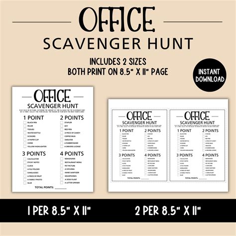 Office Scavenger Hunt Printable Office Party Game Team Building Game