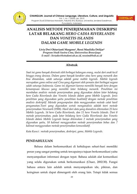 Pdf Analisis Metode Penerjemahan Deskripsi Latar Belakang Hero Cadia Riverlands Dan Vonetis