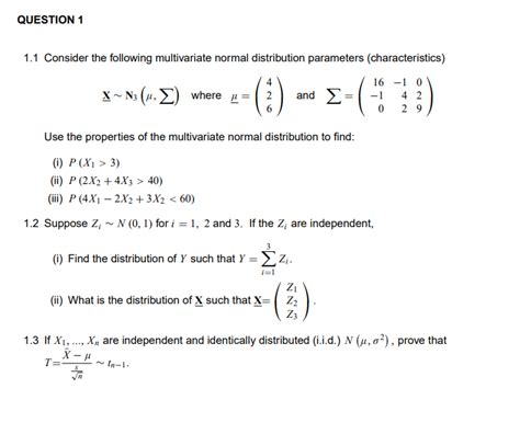 Solved Question 1 11 Consider The Following Multivariate