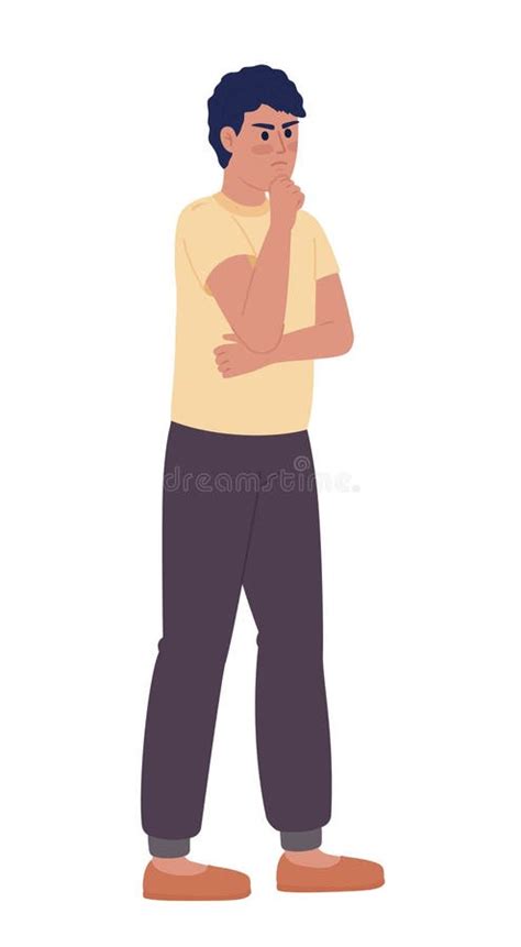 Serious Man Trying To Solve Problem Semi Flat Color Vector Character