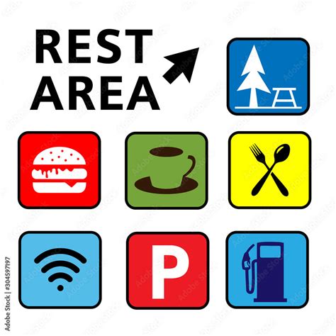 Rest Area Sign Vector Illustrationset Of Symbols For Urban Areas