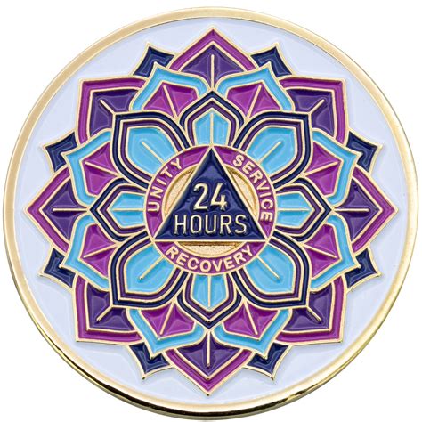 24 Hours Sobriety Mint Lotus Flower Gold Plated Aa Recovery Coin Chip