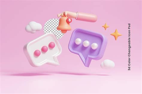 3d 채팅 거품 아이콘 일러스트레이터 또는 3d 온라인 알림 개념 아이콘 프리미엄 Psd 파일