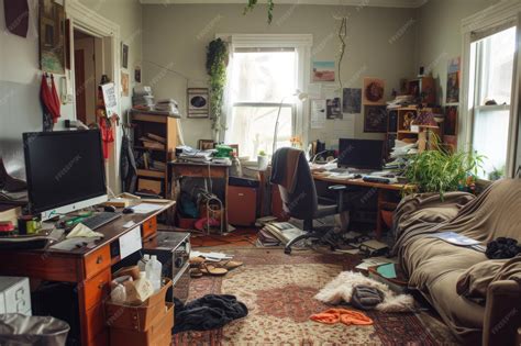 Premium Photo A Messy Living Room With A Couch Covered In Various