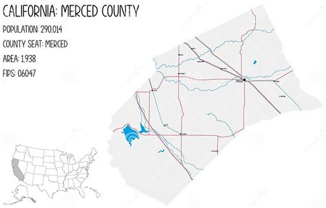 Large And Detailed Map Of Merced County In California Stock Vector