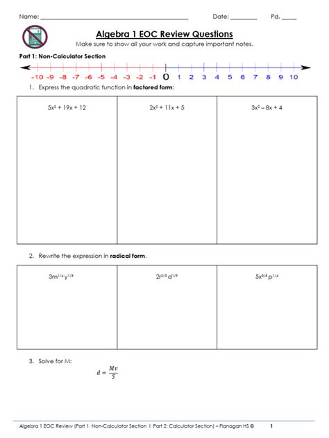 Algebra 1 Eoc Review Guide Pdf Algebra Polynomial