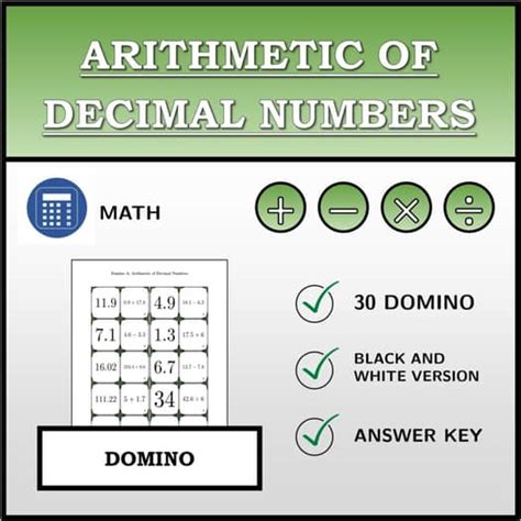 Arithmetic Of Decimal Numbers Domino Math Activity Tpt