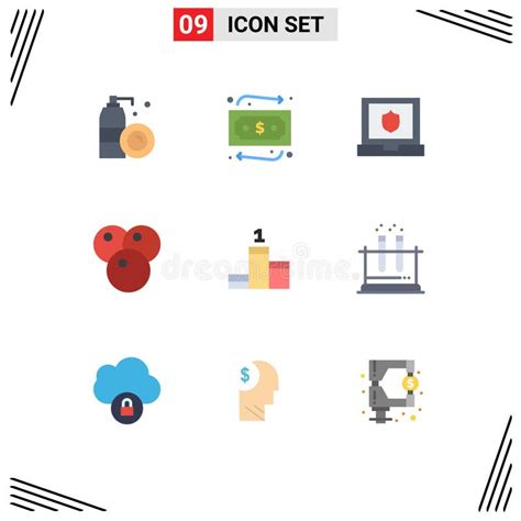 Set Of 9 Vector Flat Colors On Grid For Test Achievement Security