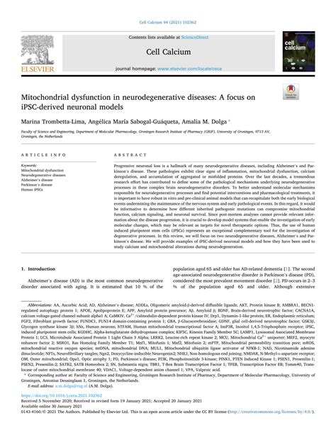 Pdf Mitochondrial Dysfunction In Neurodegenerative Diseases A Focus