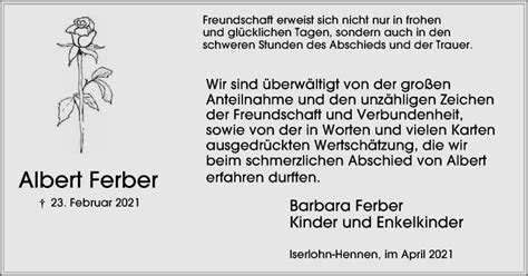 Traueranzeigen Von Albert Ferber Trauer In Nrwde