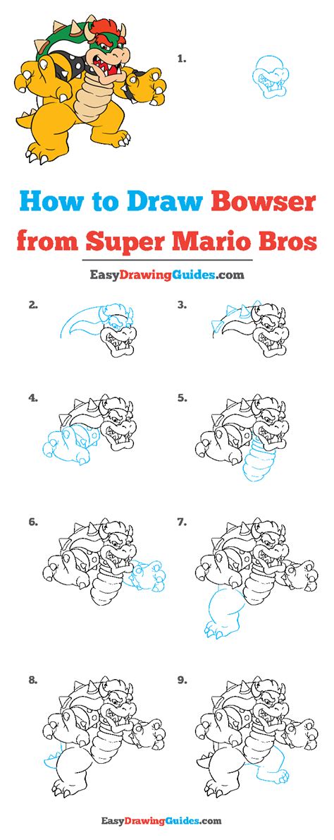 How To Draw Bowser From Super Mario Bros Really Easy Drawing Tutorial