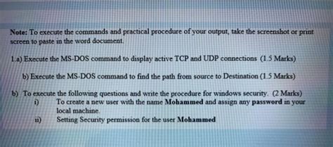 Solved Note To Execute The Commands And Practical Procedure