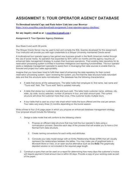 Assignment 5 Tour Operator Agency Database