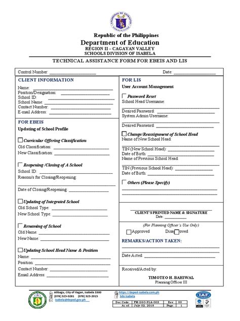 Fm Sgo Pla 003 Technical Assistance Form For Ebeis And Lis Pdf User Computing Internet