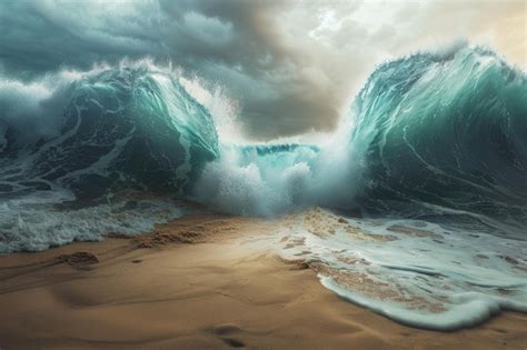 Premium Photo Unbelievable Scene Of Massive Waves Encircling Arid Beach