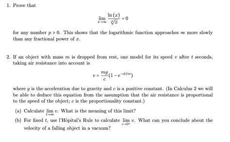 Solved 1 Prove That Limx→∞rxlnx0 For Any Number P0