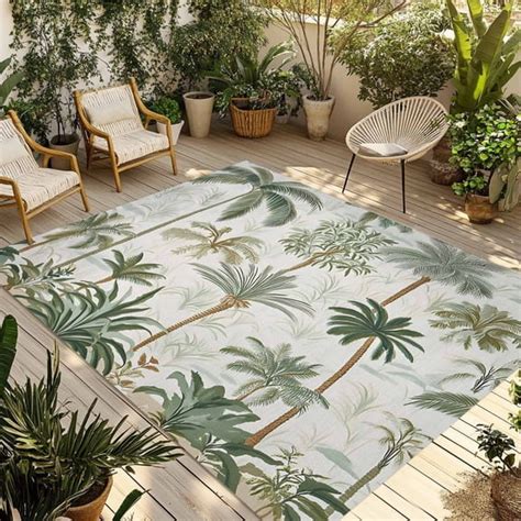 Blue Palm Trees Outdoor Rug For Patio Deck Porch Non Slip Large Area