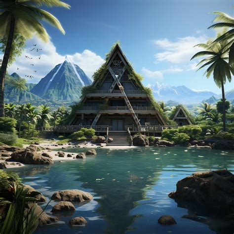 Modern Polynesian Architecture Premium Ai Generated Image