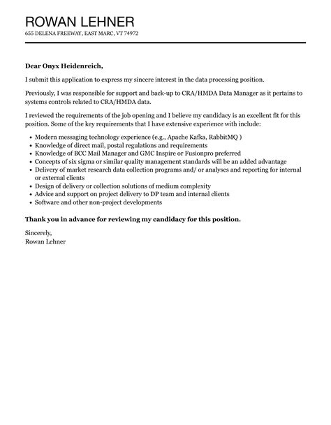 Data Processing Cover Letter Velvet Jobs