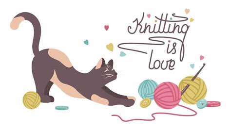 Linda Gato Jugando Con Hilo Y Hilos Tejido De Punto Y Tejer Hecho A