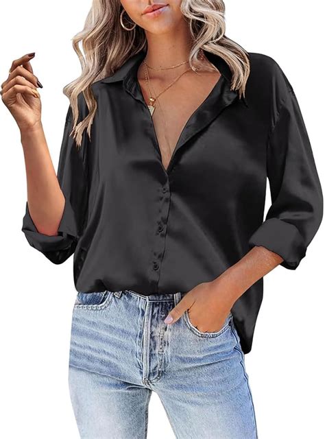 Womens Shirts Satin Silk Button Down Shirts For Women Silky