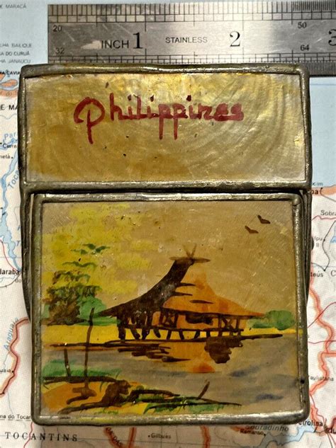 Vintage Capiz Shell Cigarette Philippines Case Holder Palm Trees Nipa Hut 4605375781