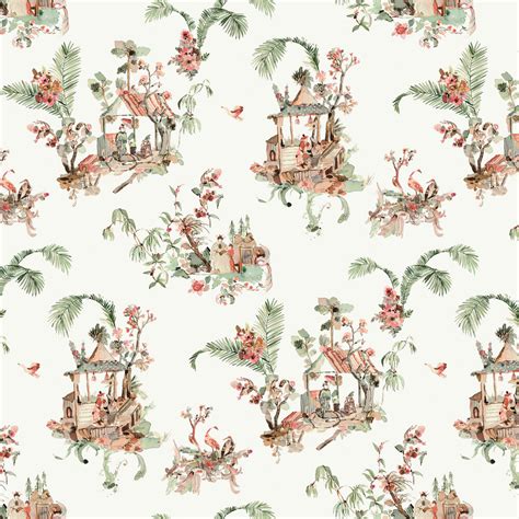 Toile Chinoise By Nina Campbell Coral Green Wallpaper Wallpaper Direct