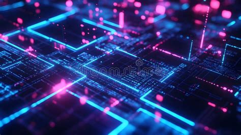 Abstract Futuristic Digital Landscape With Glowing Pink And Blue Lines