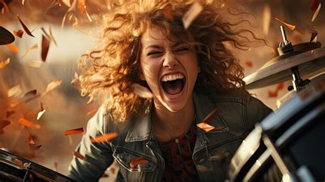Premium Ai Image A Woman With Curly Hair And A Mouth Open