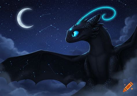Toothless A Black Dragon With Bright Green Eyes Flies Through A