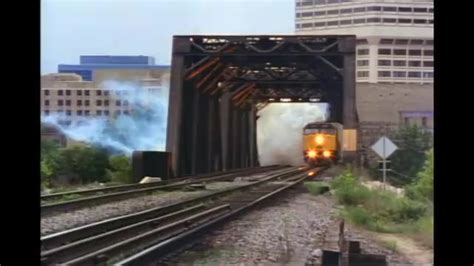 The Canadian Train Leaves Winnipeg Over Bridge Locomotive Passes